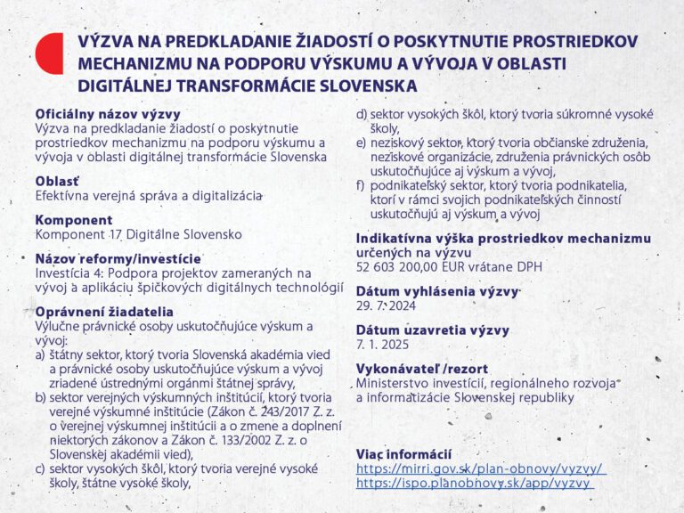 Zverejnenie výzvy – Výzva na predkladanie žiadostí o poskytnutie prostriedkov mechanizmu na ...